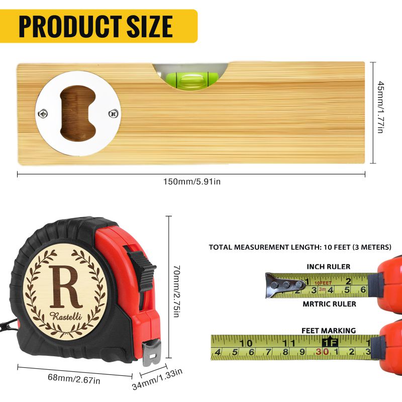 Father Day Gift Personalized Bamboo Spirit Level Bottle Opener Custom ...