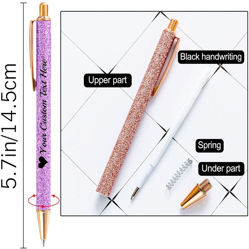 Personalized Glitter Pens 10 Pack Bulk, Custom Printed Ballpoint Pen w ...