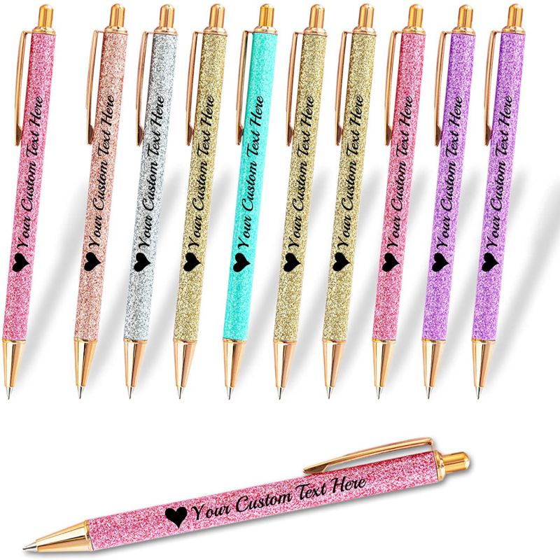 Personalized Glitter Pens 10 Pack Bulk, Custom Printed Ballpoint Pen w ...
