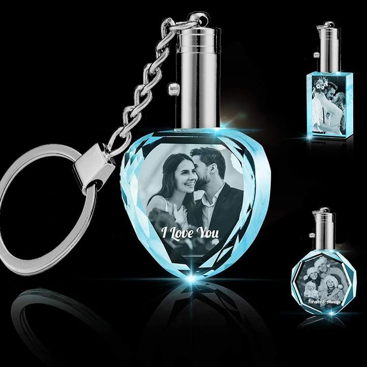 Personalized Heart Crystal Keychain with Picture Lighted,Customize Pho ...